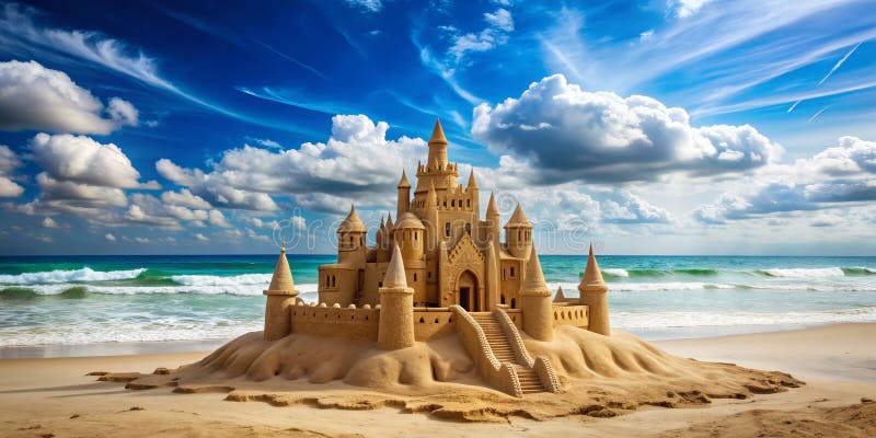 Sandcastle Dreamscape a Majestic Towering Structure on a Sandy Beach ...