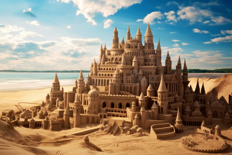 Sandcastles Arranged in a Grand Sand Kingdom Stock Image - Image of ...