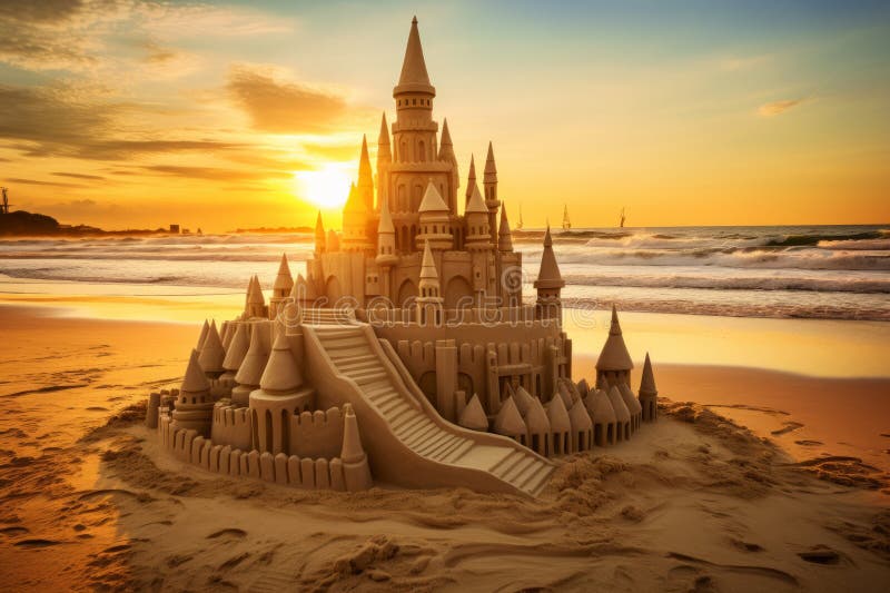 Sandcastles Arranged in a Grand Sand Kingdom Stock Photo - Image of ...