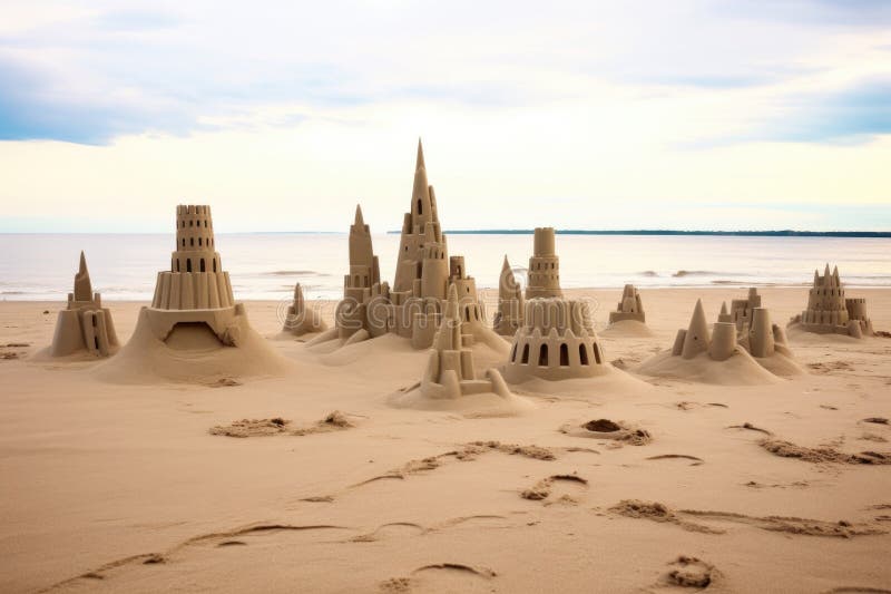 Sandcastles of Different Sizes Formed on a Beach Stock Image - Image of ...