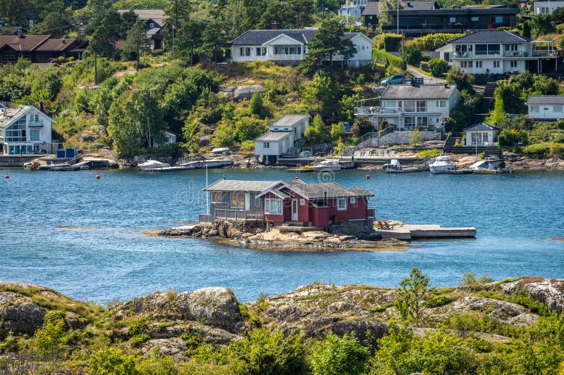 Two Small Summer Houses on a Tiny Island.. Editorial Image - Image of ...
