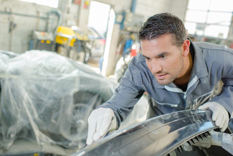 Sanding down a car stock photo. Image of reflective - 117258198