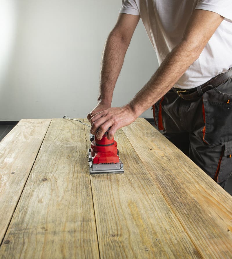 Sanding Machine in Male Hand Stock Image - Image of carpenter, beard ...