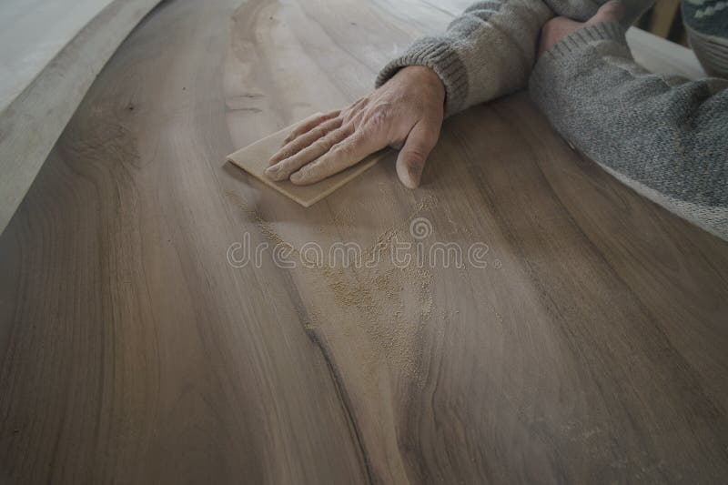 Sanding Manually Solid Wood Woodworking Solid Wood Handmade Stock Image ...