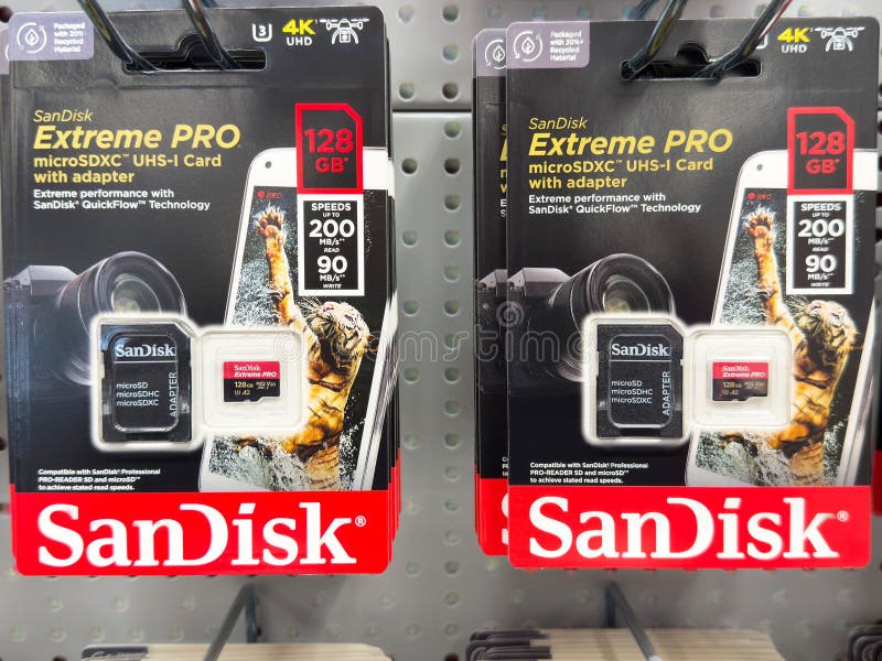 Sandisk Extreme Pro Microsdxc Cards on Retail Display for High-speed ...