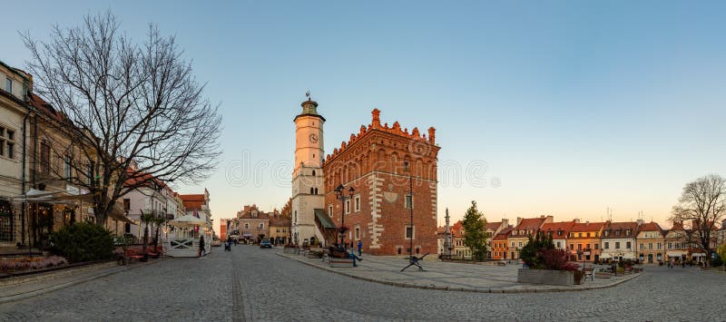Sandomierz Old Town Square and Town Hall Editorial Stock Image - Image ...