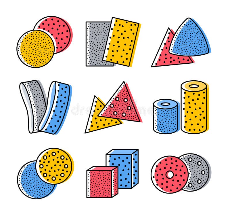 Sandpaper Sheets, Discs, Rolls, Triangles. Colorful Vector Illustration ...