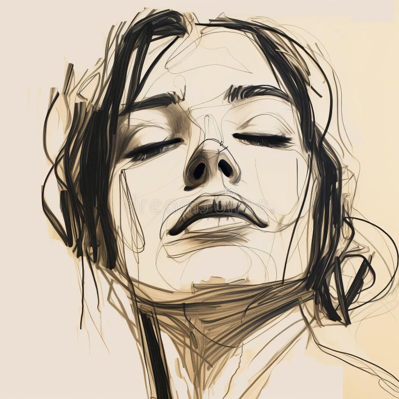 Sandra S Beautiful Face Drawing with Blind Contour Technique Stock ...