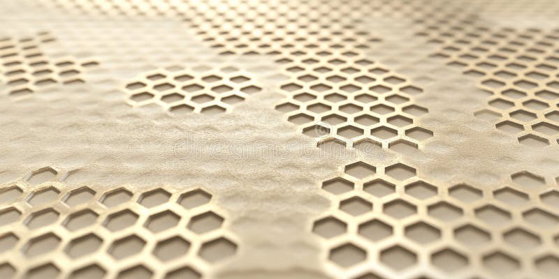 Sandstone Beige Hexagonal Metal Background with Soft Golden Light Grid ...