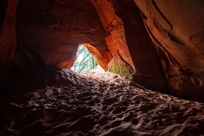 Sandstone Cave Entrance in Dark Stock Photo - Image of geology, light ...