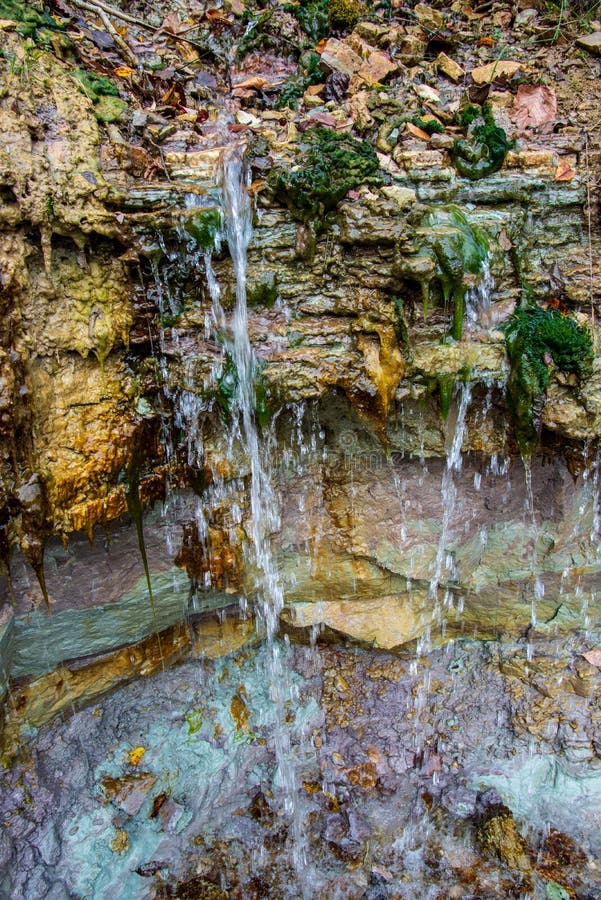 Sandstone Cliffs with Waterfall Near River Stock Photo - Image of stone ...