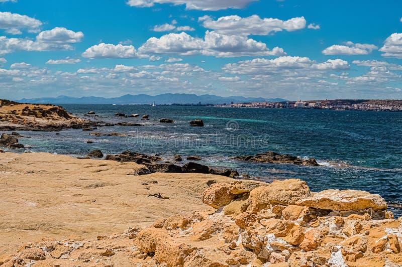 Sandstone Coast in Mediterranean Sea Stock Photo - Image of spain ...