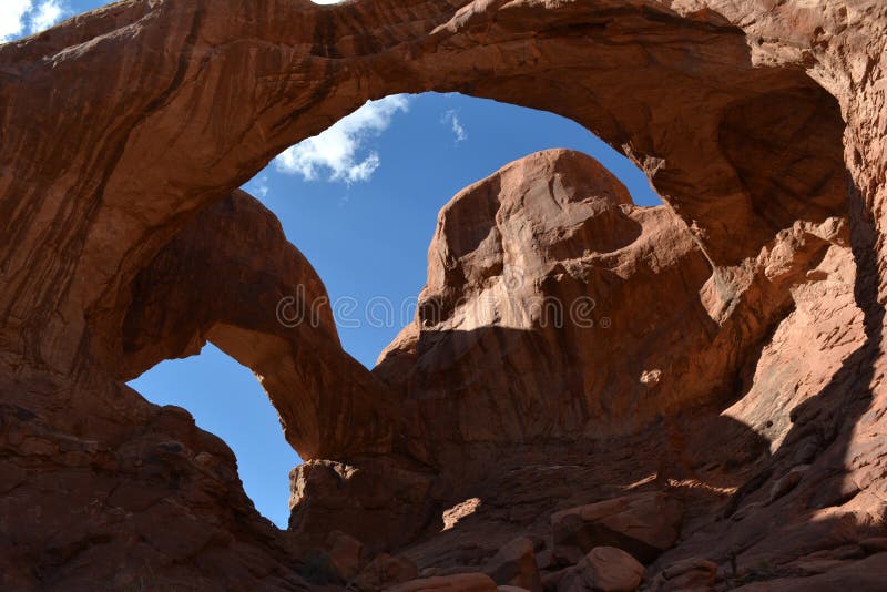 Sandstone Monolith `Double Arch ` in Arches National Park Stock Image ...