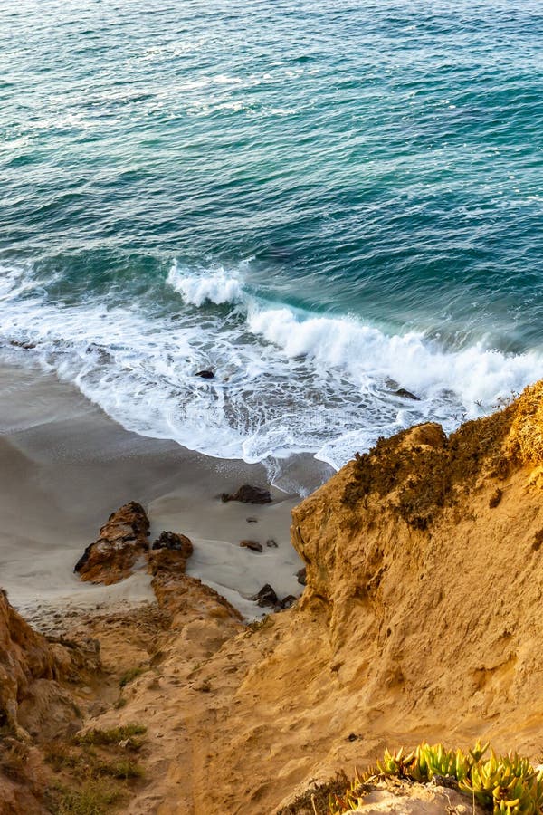 Sandstone Path Overlooking Cliff Side, Pacfic Ocean Expanse, and Waves ...
