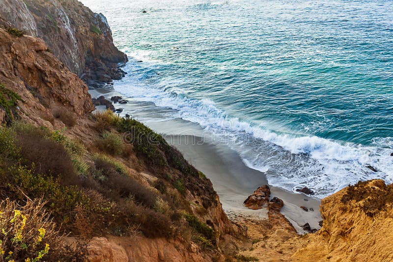 Sandstone Path Overlooking Cliff Side, Pacfic Ocean Expanse, and Waves ...