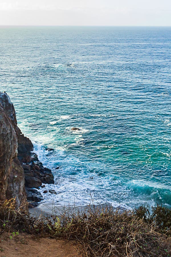 Sandstone Path Overlooking Cliff Side, Pacfic Ocean Expanse, and Waves ...