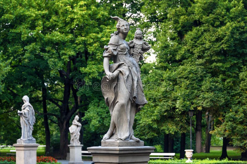 Sandstone Statues In The Saxon Garden Warsaw Poland Made Before 1745