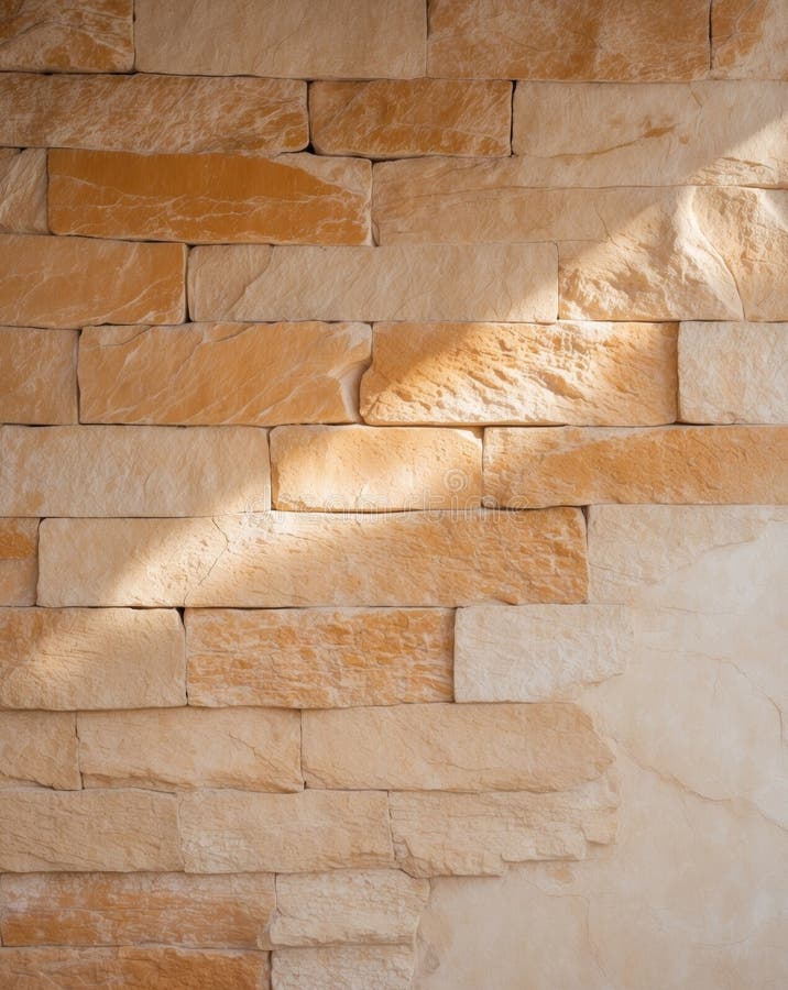 Sandstone Wall with Tan Stones Textured Surface Natural Warmth Stock ...
