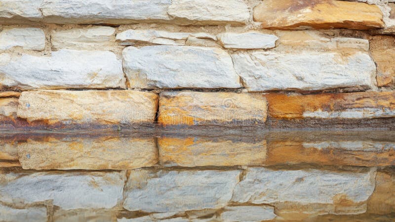 Sandstone Wall with a Water Reflection Offering a Clean Space for Copy ...