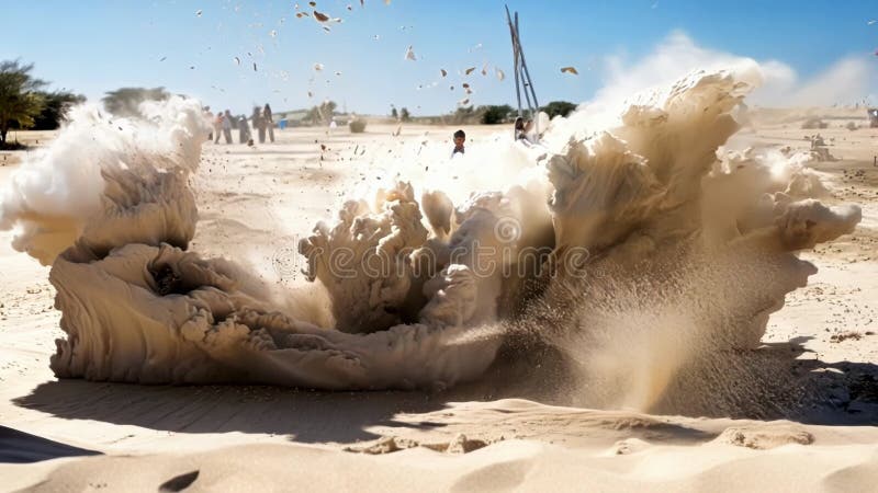 Sandstorm Blowing through Beach Structure Creating Dust Cloud Stock ...