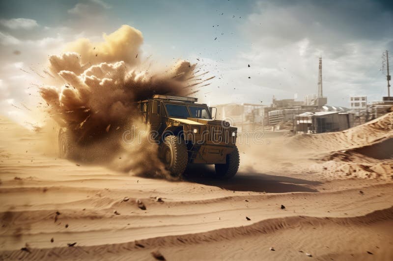 Sandstorm Car Desert. Generate Ai Stock Illustration - Illustration of ...