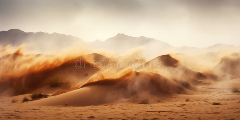Sandstorm in Desert. Wind and Orange Sand Clouds. Dunes Landscape Stock ...