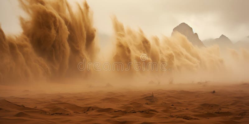 Sandstorm in Desert. Wind and Orange Sand Clouds. Dunes Landscape Stock ...