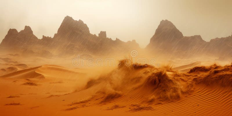 Sandstorm in Desert. Wind and Orange Sand Clouds. Dunes Landscape Stock ...