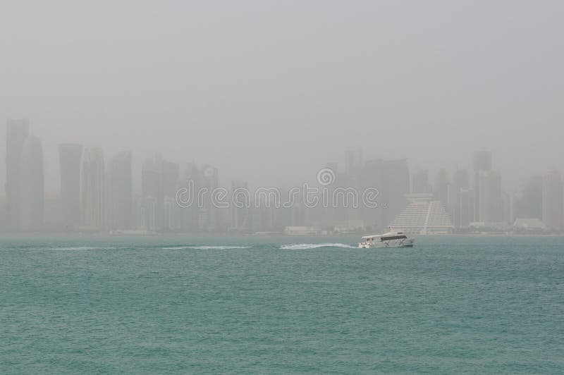 Sandstorm in Doha, View from Corniche, Qatar Stock Image - Image of ...