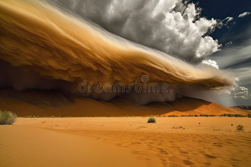 Sandstorm Formation Over Desert Scene with Dramatic Sky Clouds Stock Illustration - Illustration ...