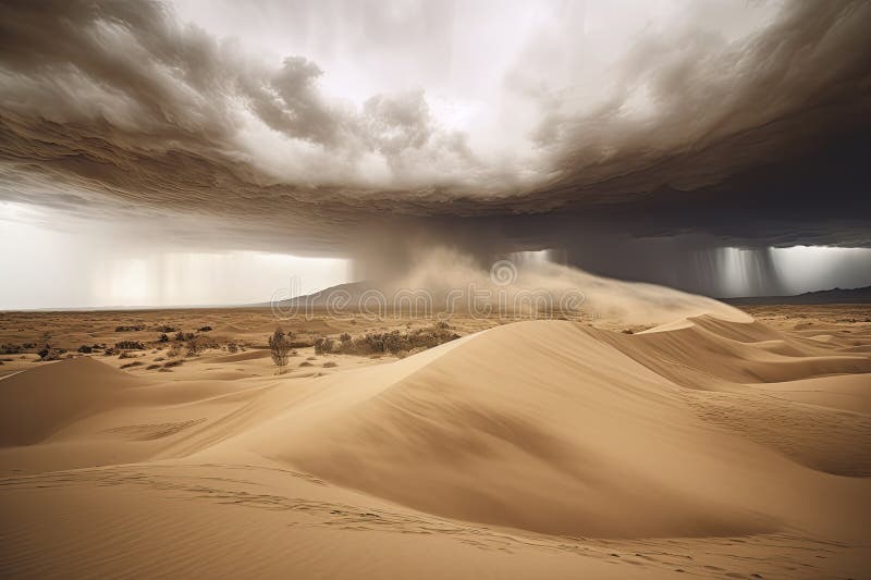 Sandstorm Formation Over Desert Scene with Dramatic Sky Clouds Stock Illustration - Illustration ...
