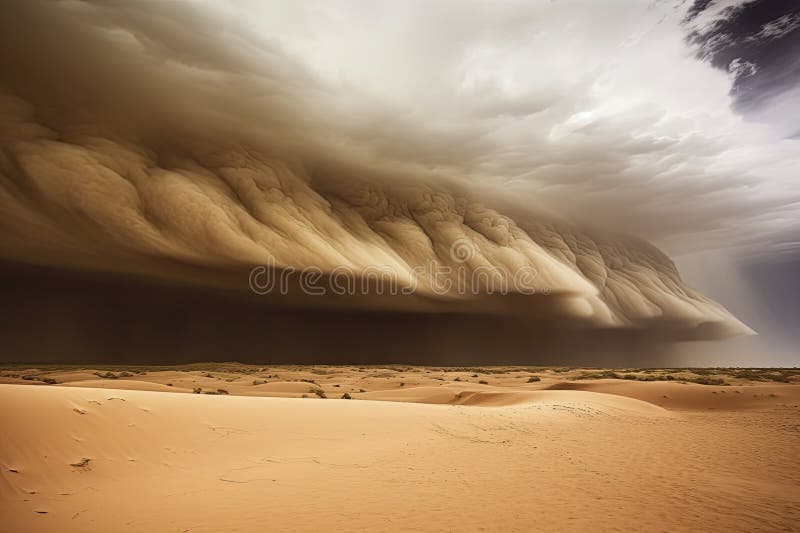 Sandstorm Formation Over Desert Scene with Dramatic Sky Clouds Stock Illustration - Illustration ...