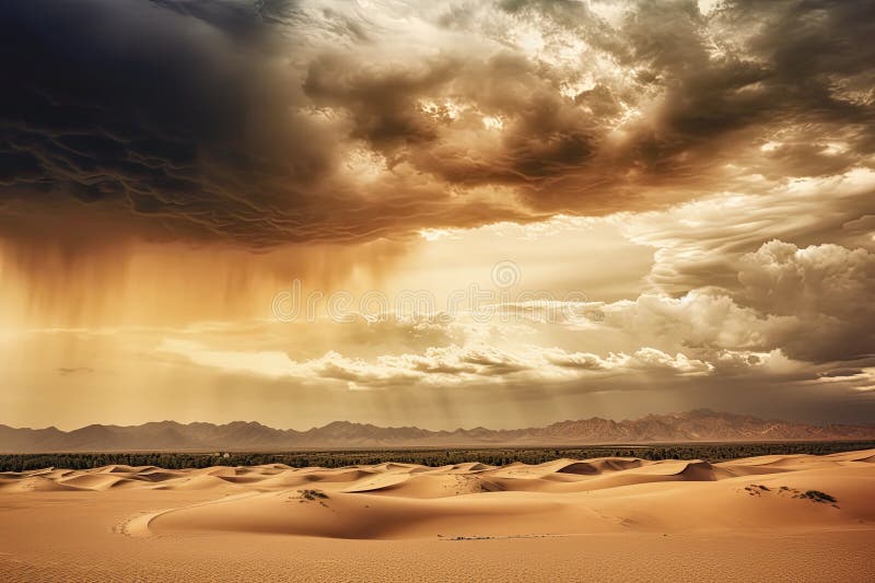 Sandstorm Formation Over Desert Scene with Dramatic Sky Clouds Stock Illustration - Illustration ...
