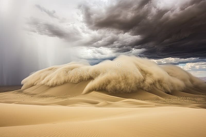 Sandstorm Formation Over Desert Scene with Dramatic Sky Clouds Stock Illustration - Illustration ...