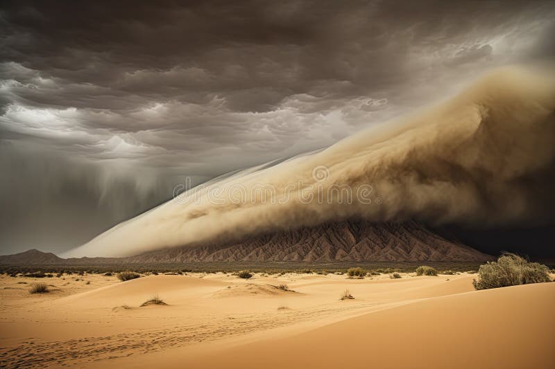 Sandstorm Formation Over Desert Scene with Dramatic Sky Clouds Stock Illustration - Illustration ...