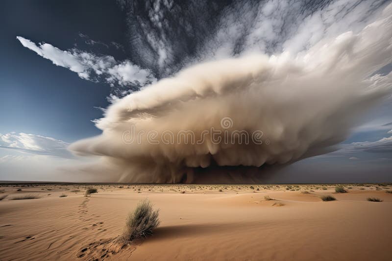 Sandstorm Formation Over Desert Scene with Dramatic Sky Clouds Stock Illustration - Illustration ...