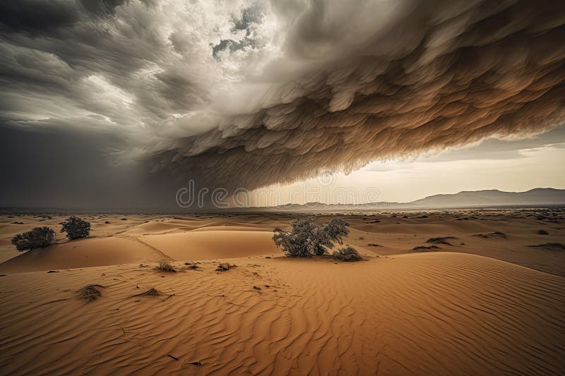 Sandstorm Formation Over Desert Scene with Dramatic Sky Clouds Stock Illustration - Illustration ...