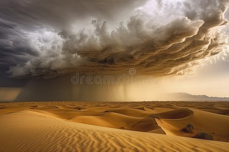 Sandstorm Formation Over Desert Scene with Dramatic Sky Clouds Stock Illustration - Illustration ...