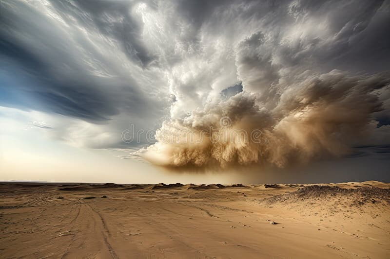Sandstorm Formation Over Desert Scene with Dramatic Sky Clouds Stock Illustration - Illustration ...