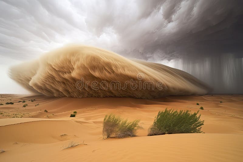 Sandstorm Formation Over Desert Scene with Dramatic Sky Clouds Stock ...