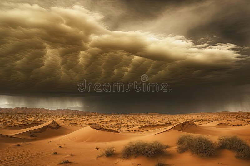 Sandstorm Formation Over Desert Scene with Dramatic Sky Clouds Stock Illustration - Illustration ...