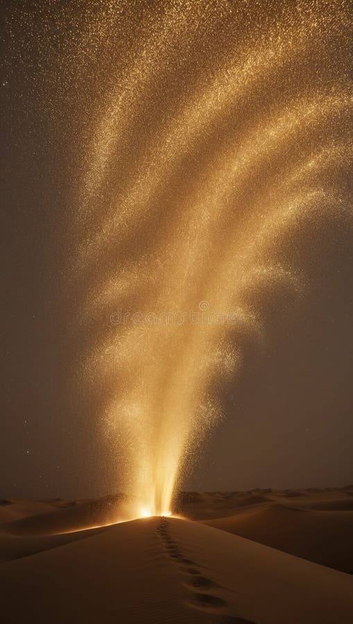 Sandstorm Illuminated with Glowing Particles of Light Stock ...