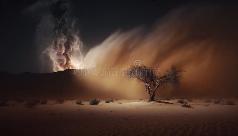 Sandstorm in the Night Desert, Generative Ai Stock Illustration ...