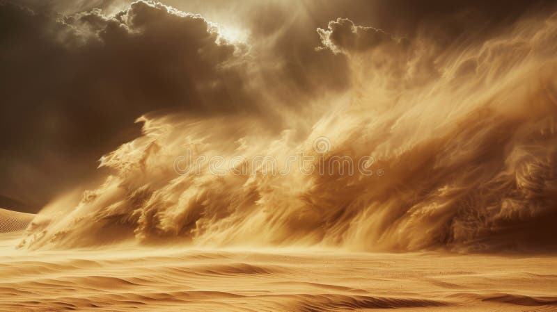 Sandstorm Rolling Over the Desert Dunes Under Dramatic Cloudy Sky ...