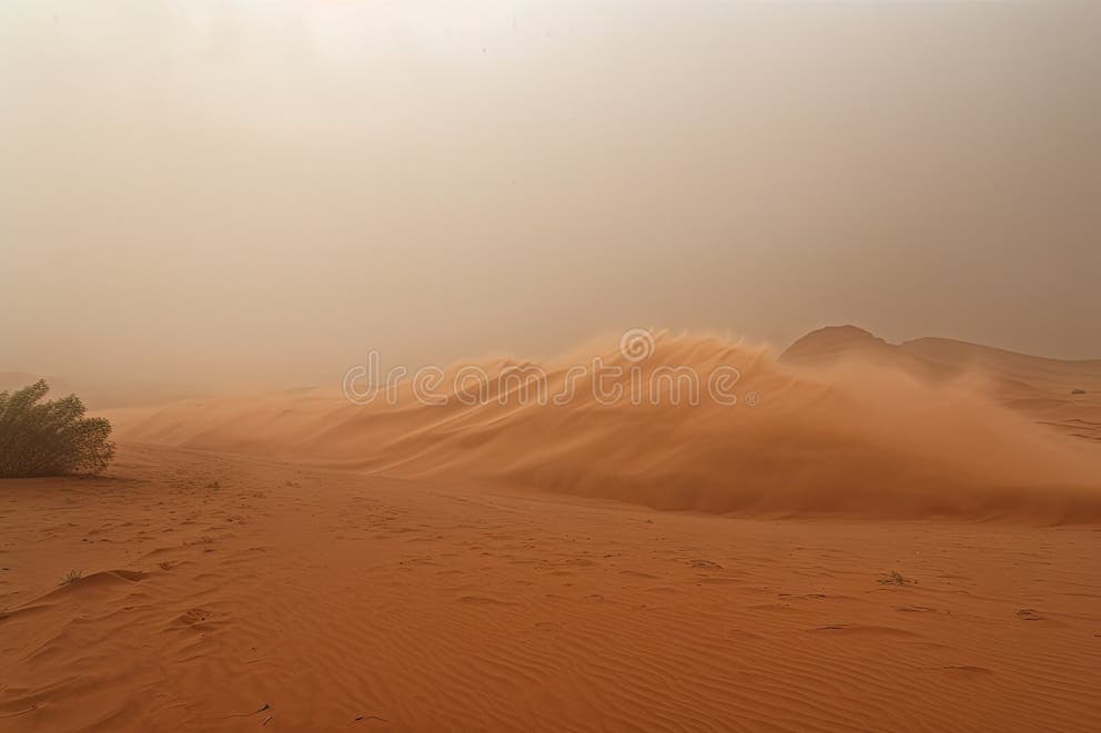 Sandstorm Rolling Over Still and Silent Desert Stock Illustration ...