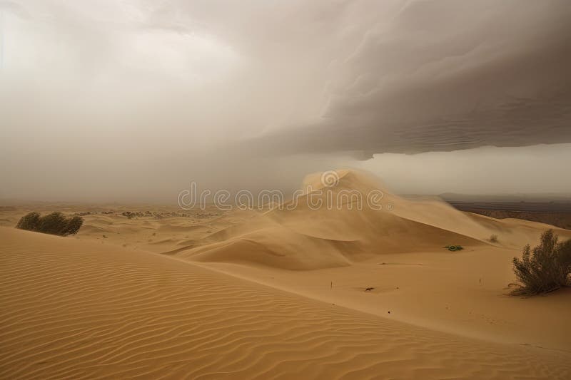 Sandstorm Rolling Over Still and Silent Desert Stock Illustration ...