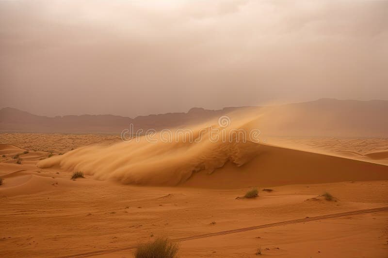 Sandstorm Rolling Over Still and Silent Desert Stock Illustration ...