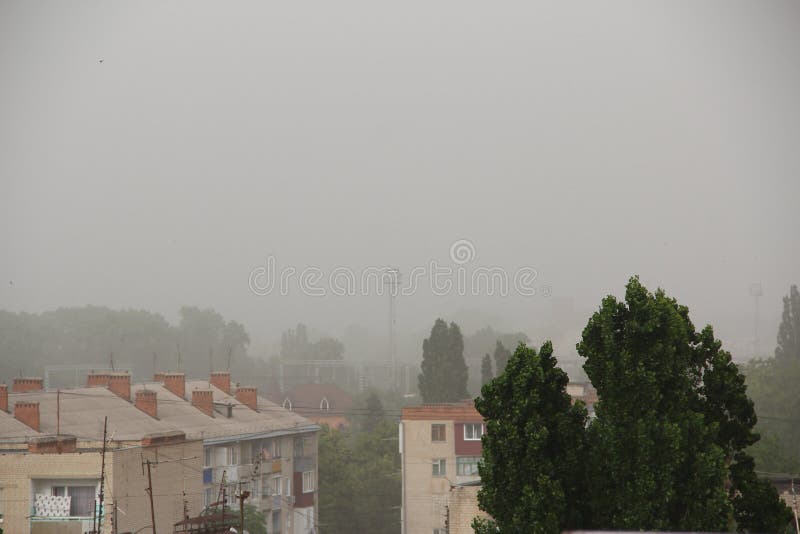 Sandstorm and Strong Wind Over the City and the Dust Pollution Stock ...