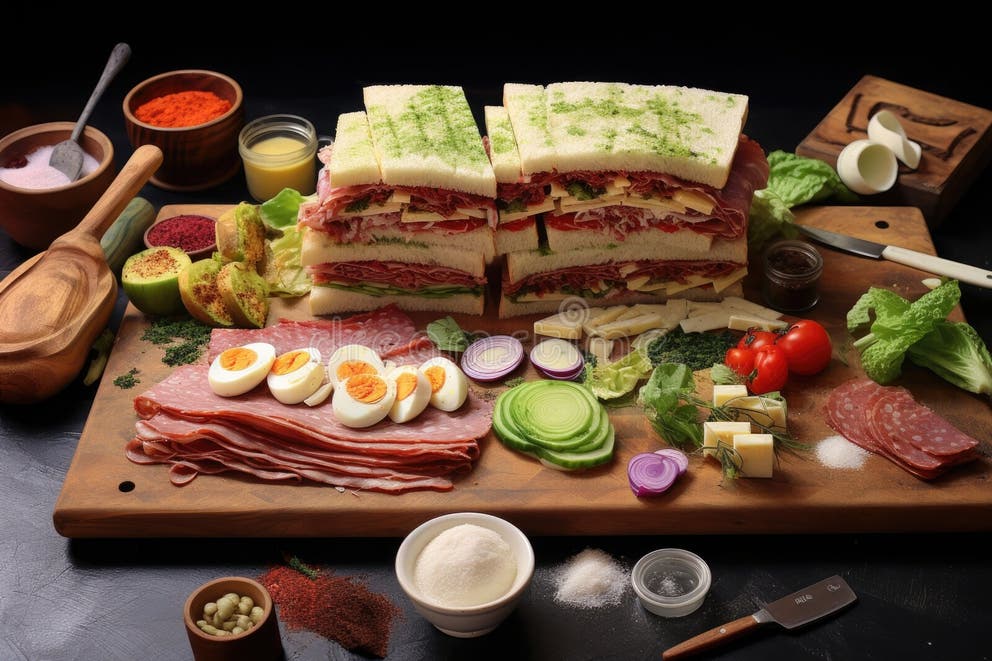 Sandwich Assembly Process with Various Ingredients Stock Photo - Image ...