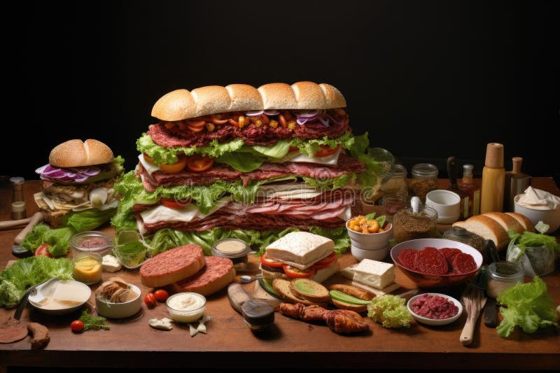 Sandwich Assembly Process with Various Ingredients Stock Photo - Image ...